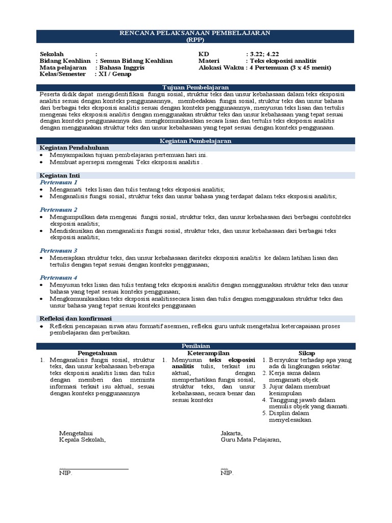 10 RPP Teks Eksposisi Analitis | PDF