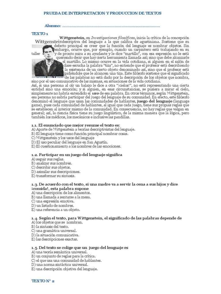 Prueba de Interpretacion y Produccion de Textos | PDF | Elemento ...