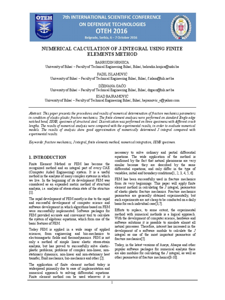 Numerical Calculation Of J Integral Using Finite Elements Method Pdf Finite Element Method