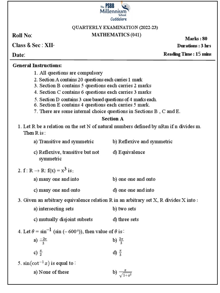 Maths-QP-12Quarterly Exam QP (1) 1-Flattened-Flattened | PDF | Maxima ...