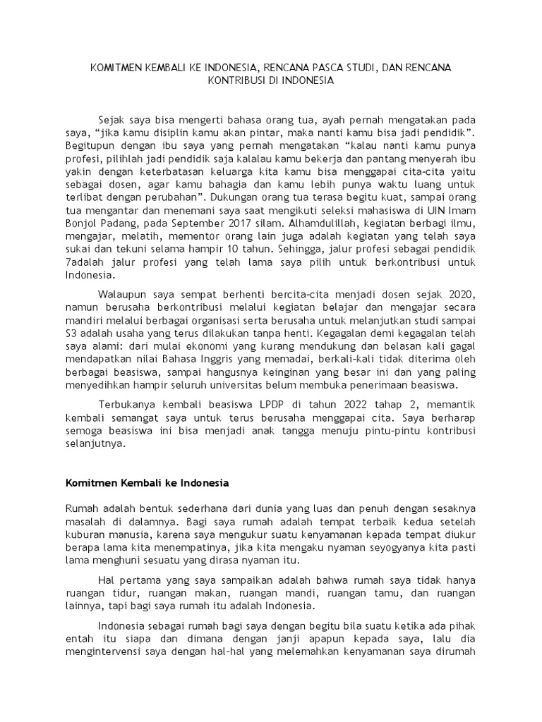 Komitmen Kembali Ke Indonesia Dan Rencana Kontribusi Di Indonesia Pasca ...