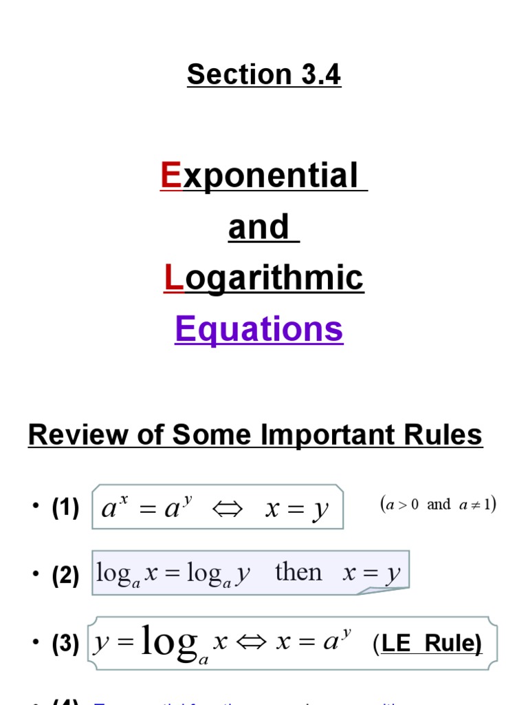 2011 Pre-Calc Slides Section 3.4 | PDF | Logarithm | Equations