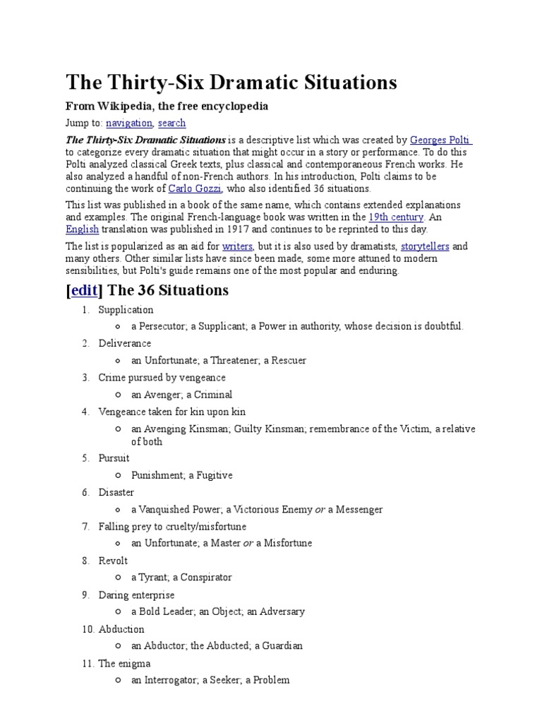 Polti's 36 Dramatic Situations Explained | PDF