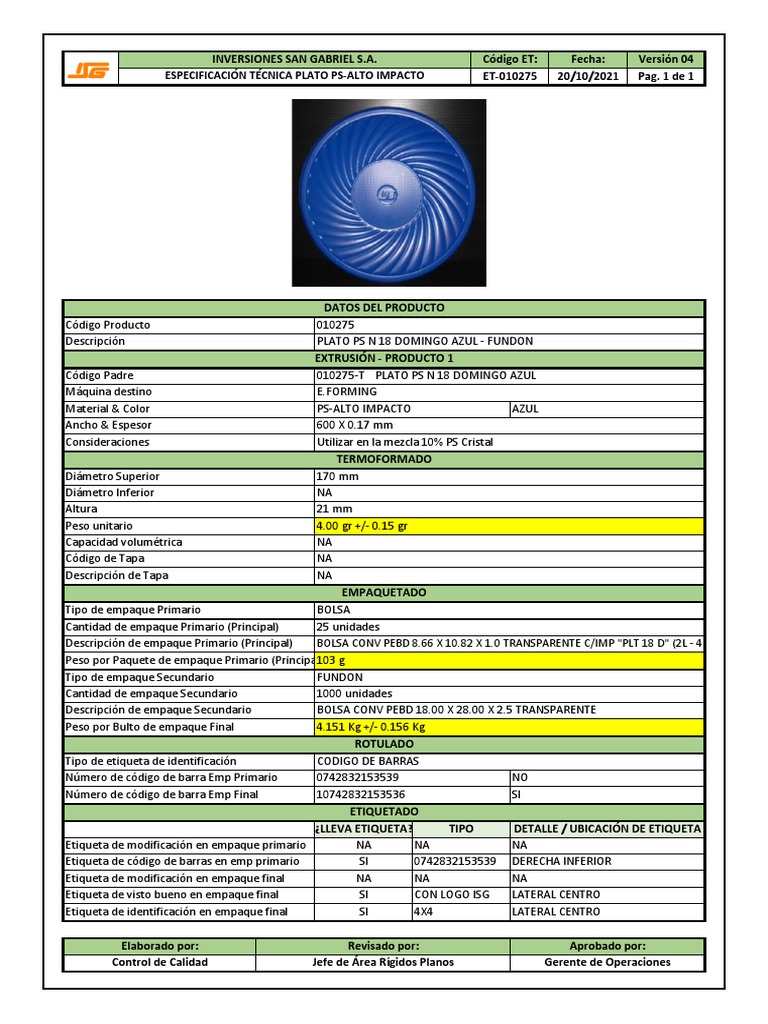 Espec. Tecnica - 010275 | PDF