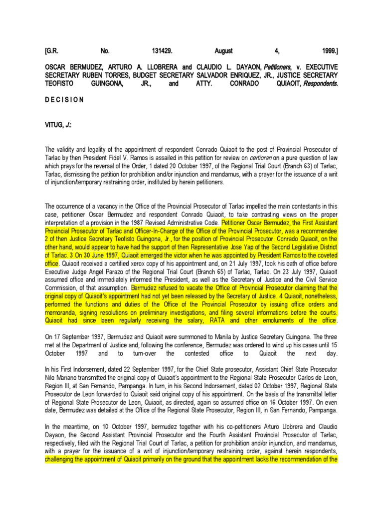 Bermudez Vs Torres | PDF | Mandamus | Writ Of Prohibition