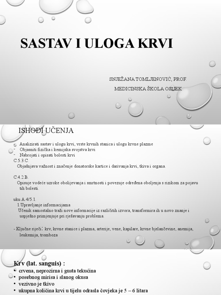 Sastav I Uloga Krvi | PDF