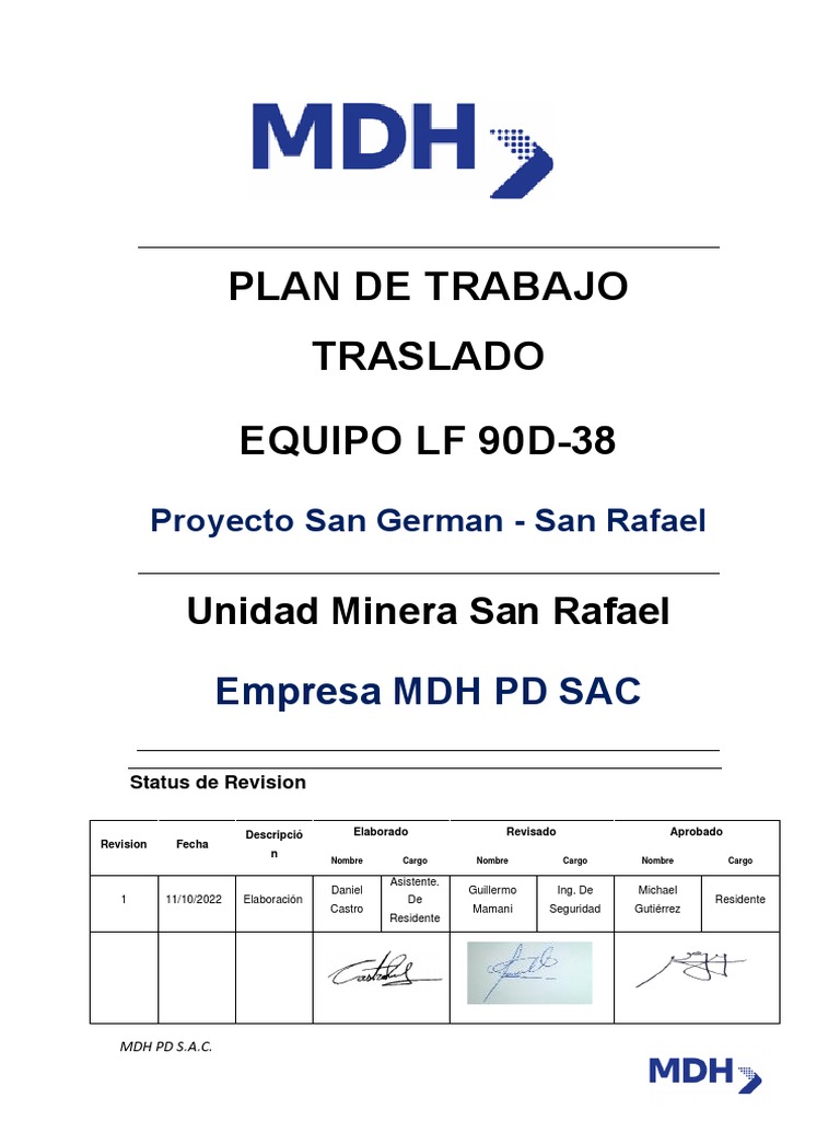 Plan de Trabajo Movilización LF90D #38 - MDH - 11.10.22 | PDF | Camión ...