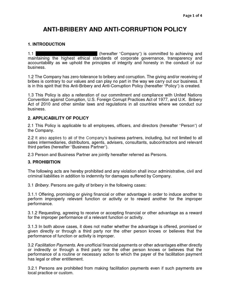Anti-Bribery & Anti Corruption Policy | PDF | Bribery | Corruption