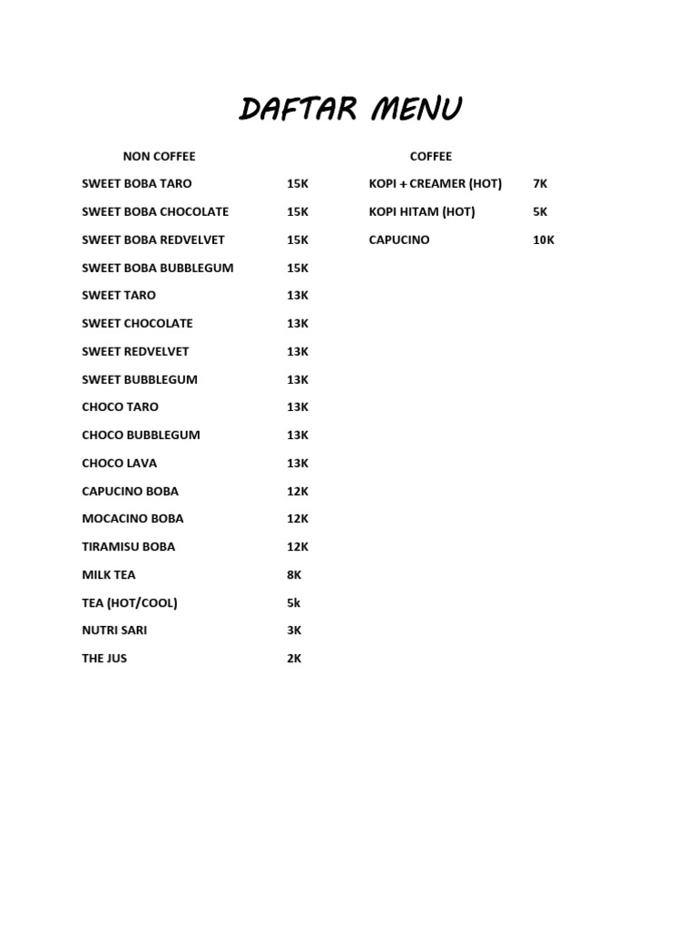 Daftar Menu (Autorecovered) | PDF