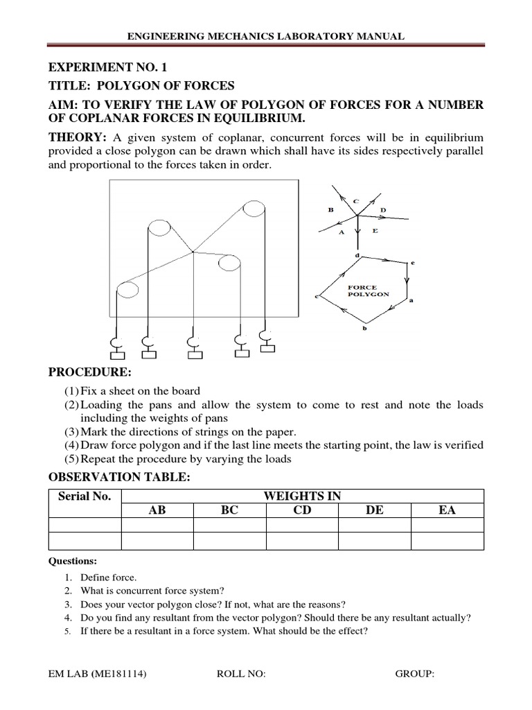 Engineering Mechanics Lab Guide | PDF | Friction | Lever