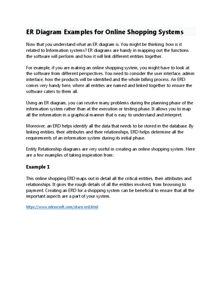 ER Diagram Examples For Online Shopping Systems | PDF | Computing ...