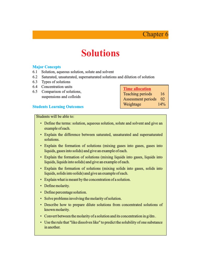 Chemistry Chapter 6 | PDF | Solubility | Concentration