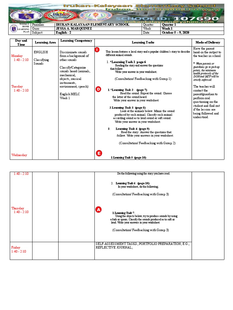Q1 WHLP Grade 2 English WEEK 1 Oct.5 9 | Download Free PDF | Learning | Cognitive Science