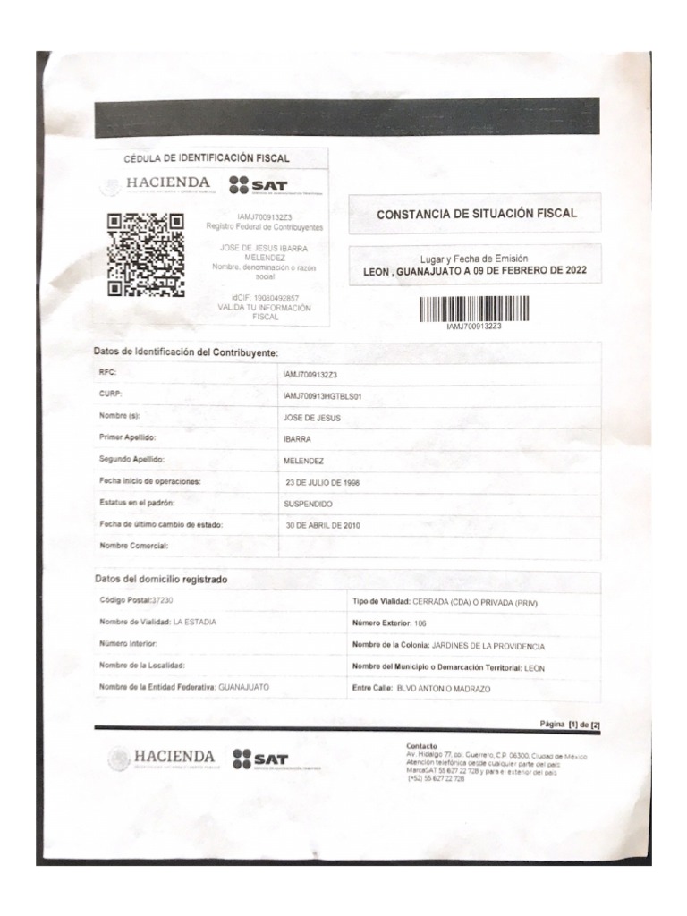 Cédula de Identificación Fiscal | PDF