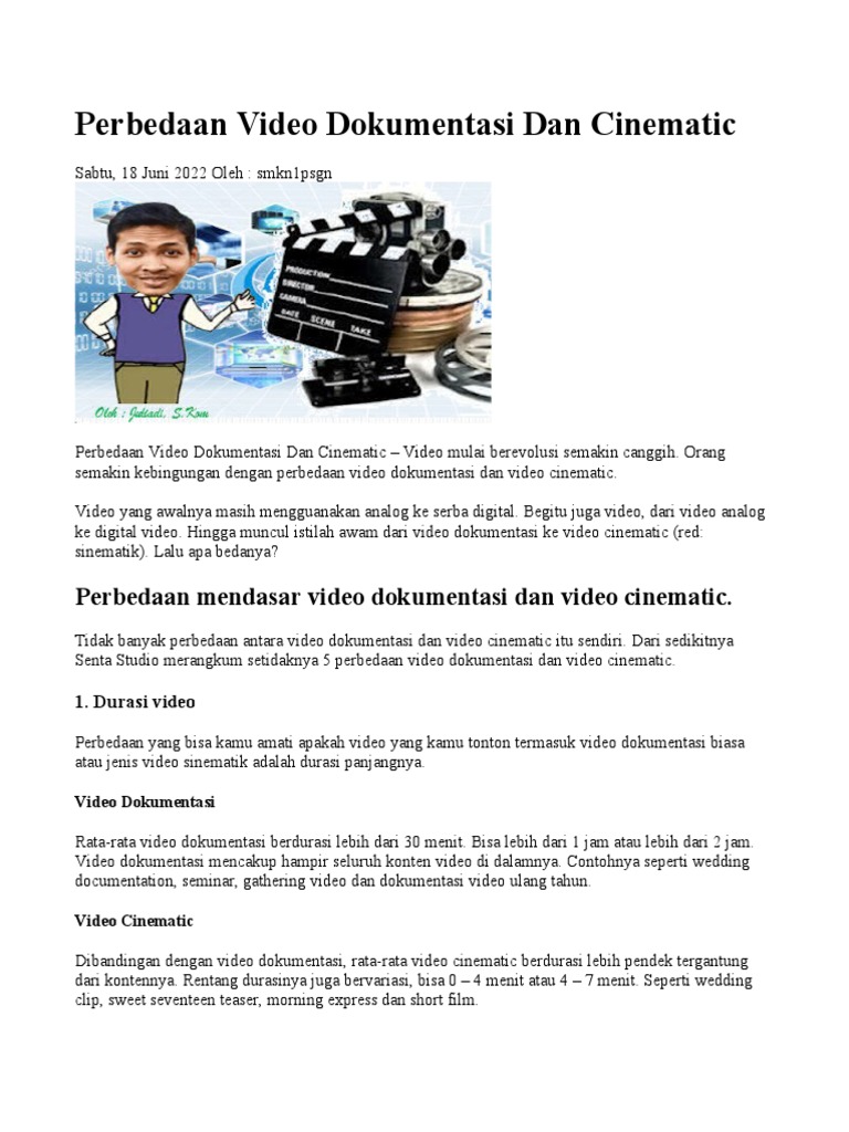 Perbedaan Video Dokumentasi Dan Cinematic | PDF