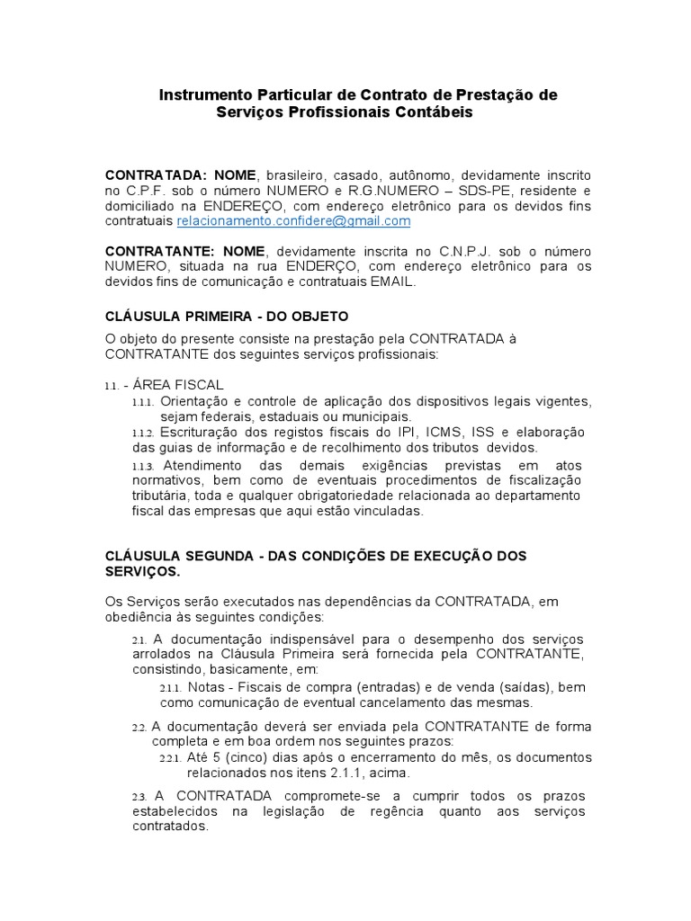 Contrato de Prestação de Serviços Contábeis | PDF | Contabilidade ...