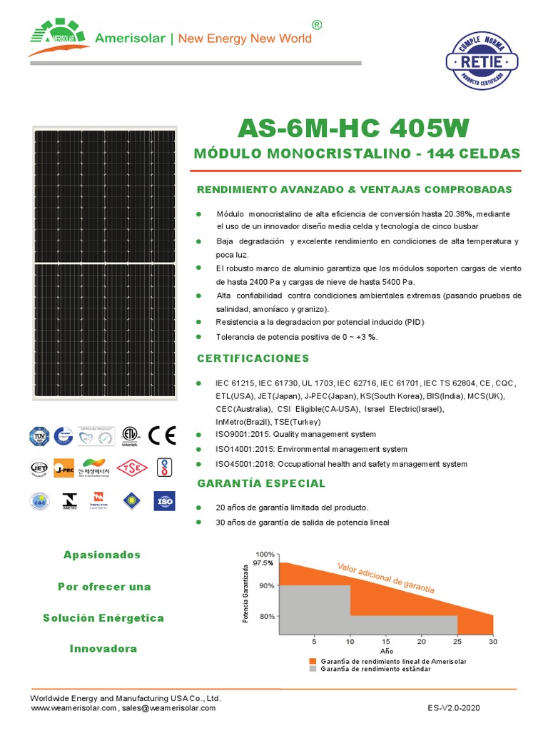 Ficha Tecnica Panel Solar FV - Amerisolar | PDF