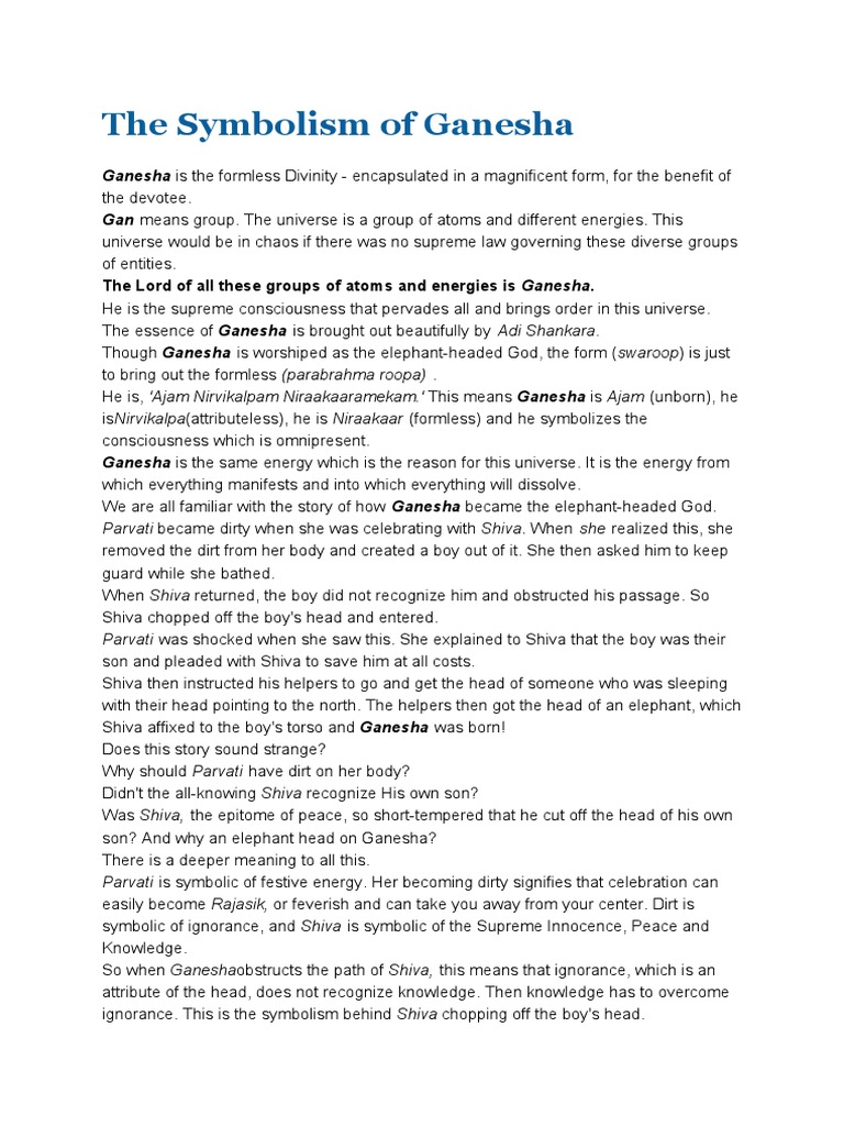 The Symbolism of Ganesha | PDF | Shiva | Religious Belief And Doctrine