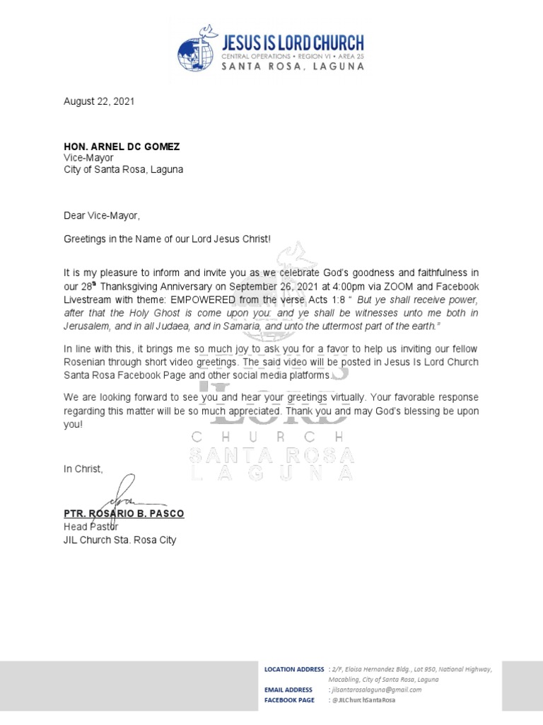 Vice Mayor Invitation Letter | PDF | Social Science | Travel