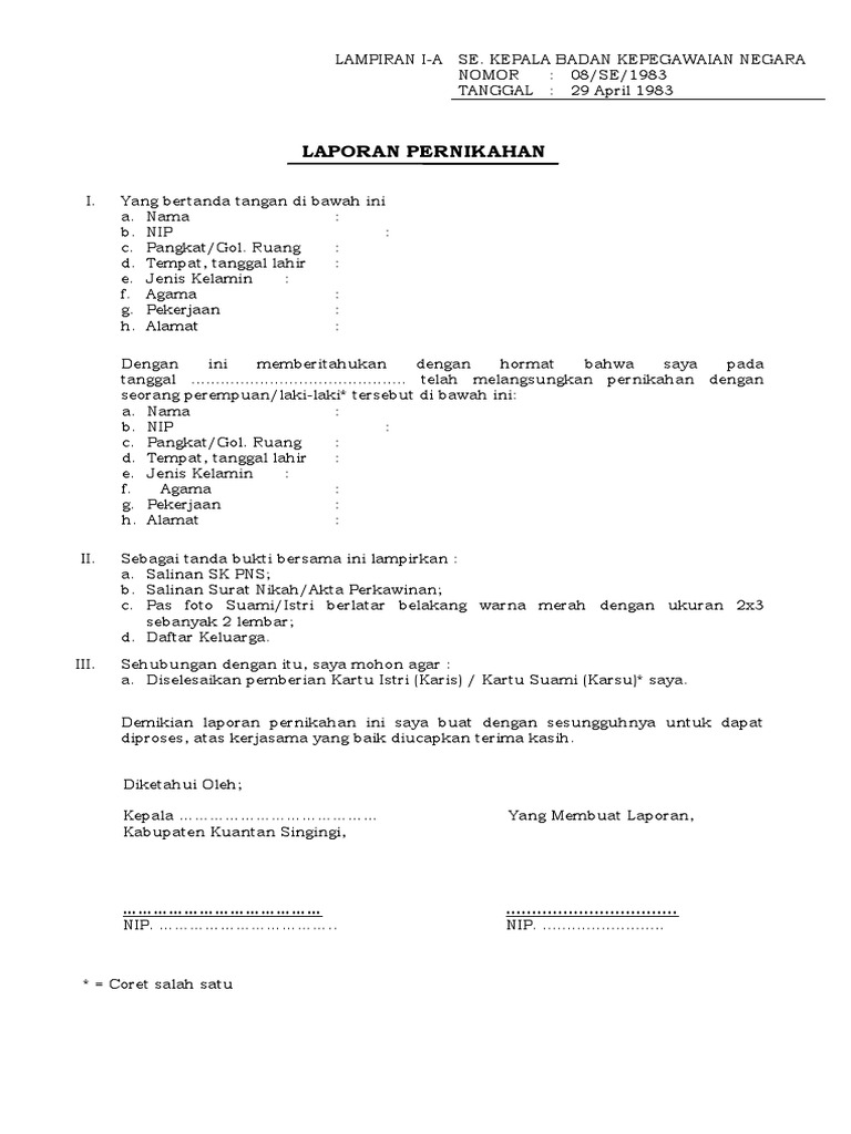 Formulir Laporan Pernikahan Dan Daftar Keluarga Pns (BKPP - Kuansing.go ... Formulir Laporan Pernikahan Dan Daftar Keluarga Pns (BKPP - Kuansing.go ...