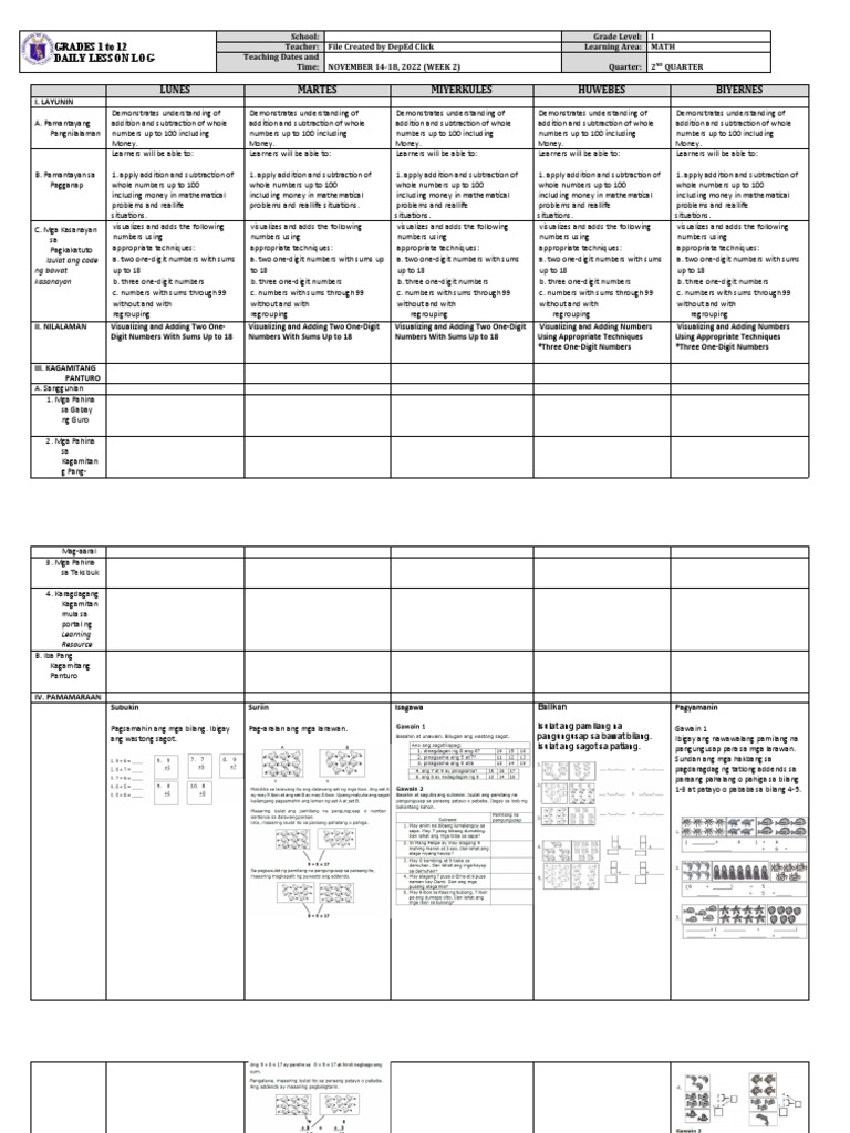 DLL - Math 1 - Q2 - W2 | PDF | Learning | Cognitive Science