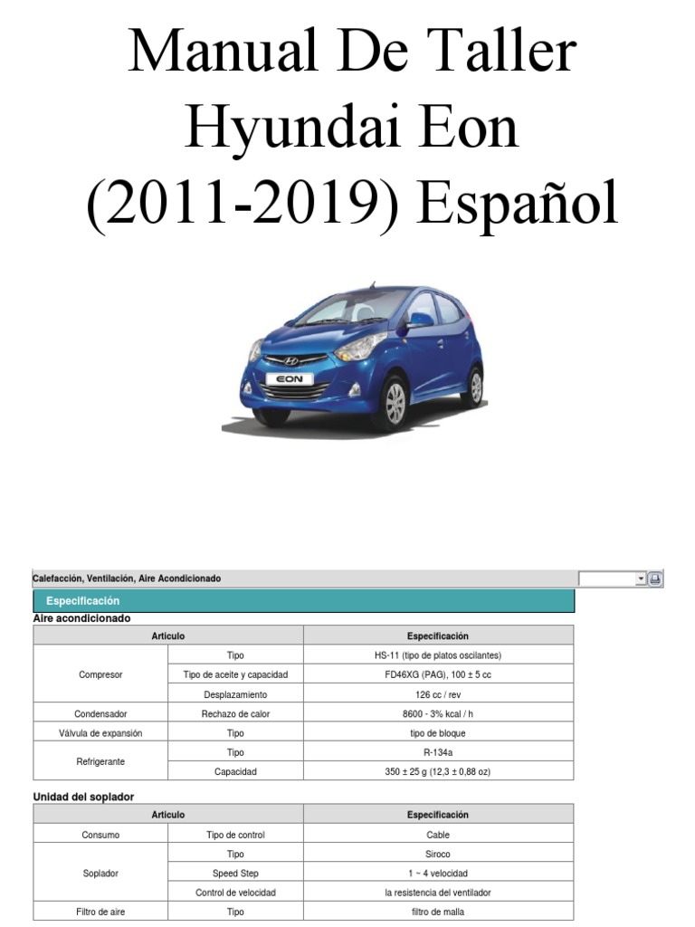 Manual de Taller Hyundai Eon (2011-2019) Espa - Ol | PDF | Lubricante | Aire acondicionado