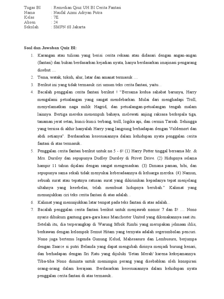 Latihan Soal B Ind Kelas 7 | PDF
