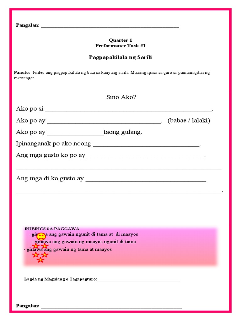 Performance Tasks Quarter 1 | PDF