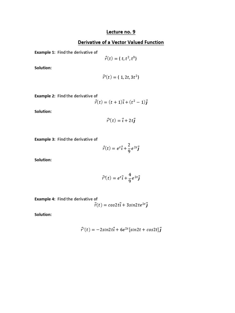 Lec 9 Derivative of Vector Valued Function | PDF | Acceleration ...