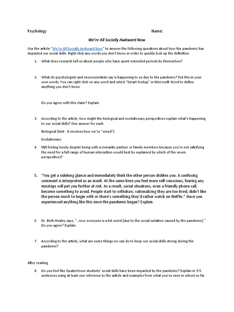 Socially Awkward Handout-1 | PDF | Self-Improvement