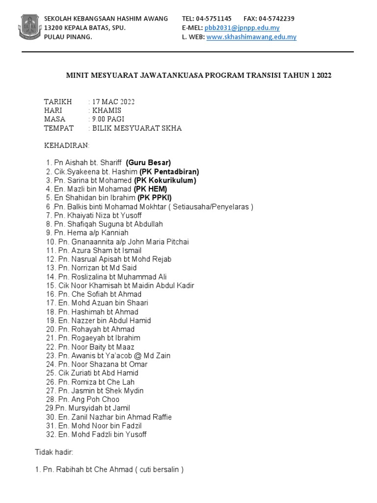 Minit Mesyuarat Ajk Transisi | PDF