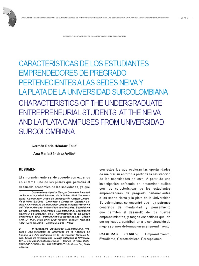 Ojsadmin, BOLETIN 10-4 ABRIL (1) - 243-252 | PDF | Iniciativa empresarial | Business