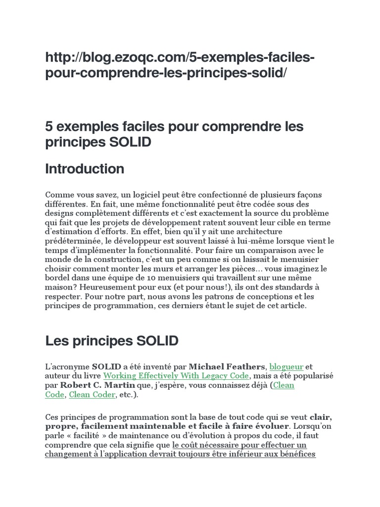 5 Exemples Faciles Pour Comprendre Les Principes SOLID | PDF | Programmation informatique ...