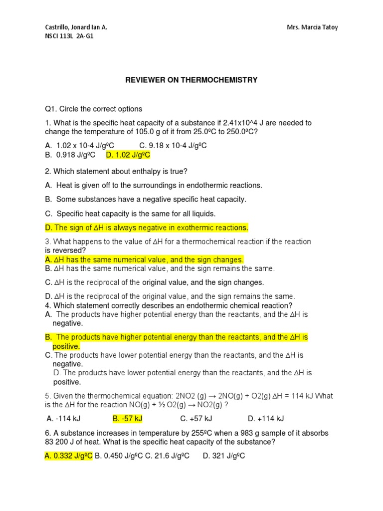 REVIEWER-ON-THERMOCHEMISTRY | PDF | Reaction Rate | Chemical Reactions