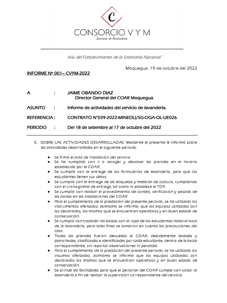 Informe 1 CONSORCIO VYM MOQUEGUA | PDF