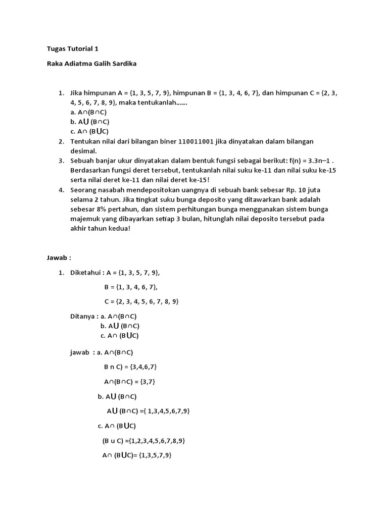 Tugas Tutorial 1 Matematika | PDF | Sains & Matematika | Teknologi & Rekayasa