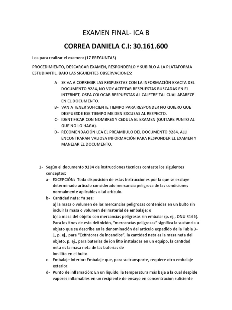 Examen Final Doc. 9284 | PDF | Peróxido | Hidrógeno