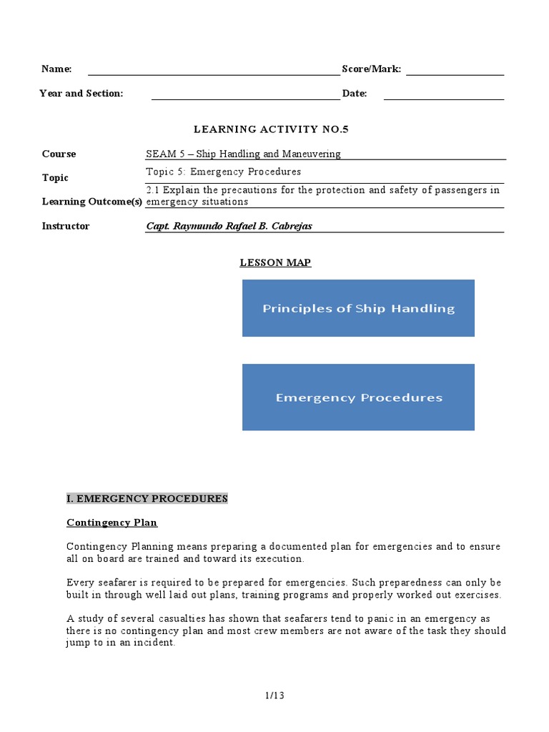 Emergency Procedures Muster List | PDF | Ships | Shipping