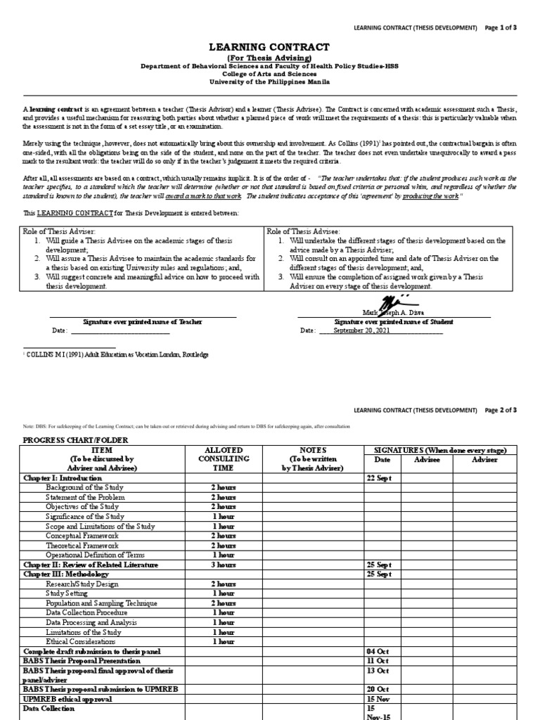 Diwa Thesis Learning Contract | PDF | Thesis | Teachers