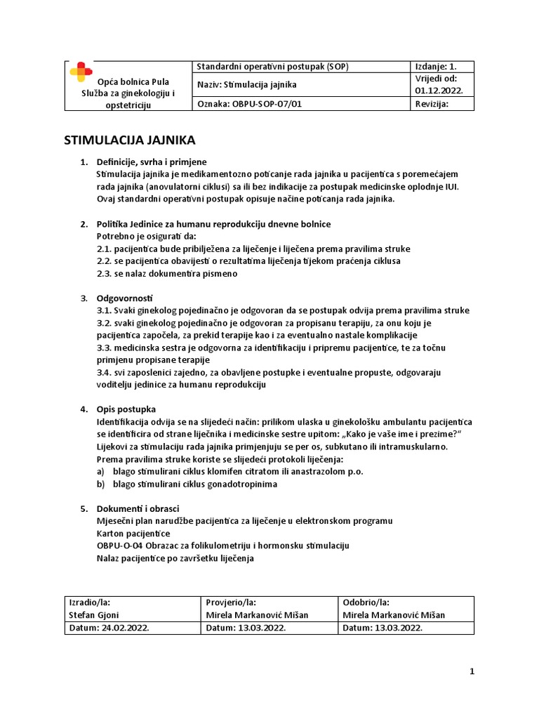 OBPU SOP 07 Stimulacija Jajnika | PDF