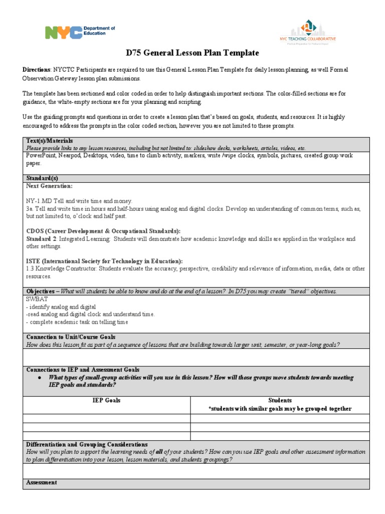 SP 22 d75 General Lesson Plan Template 2 | PDF | Individualized ...