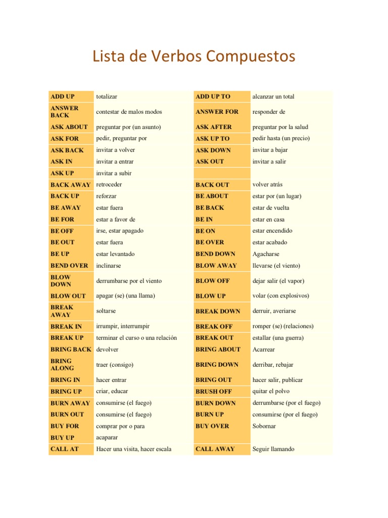 Lista de Verbos Compuestos | Entretenimiento (General) | Ocio