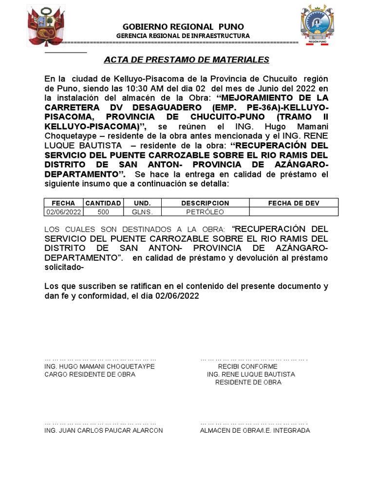 Actas de Préstamo de Materiales | PDF | Tecnología