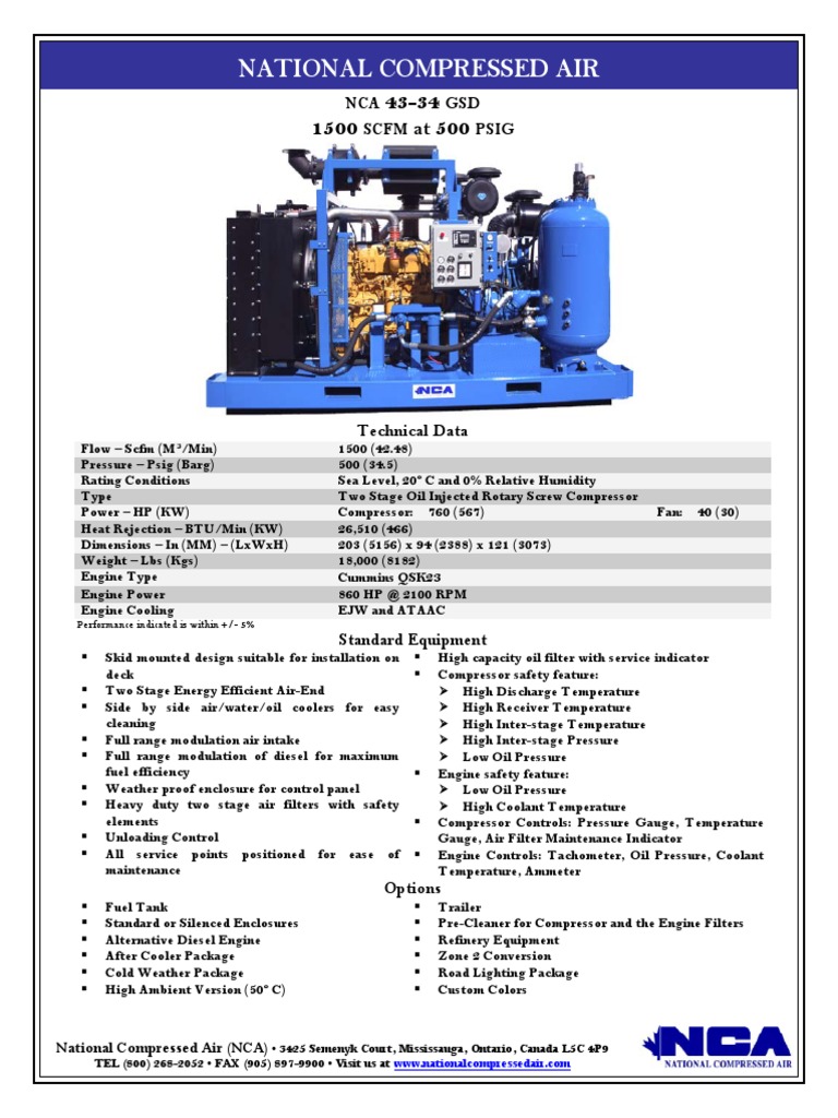 4E - NCA 43-34 GSD Technical Spec Sheet | PDF | Engines | Diesel Engine