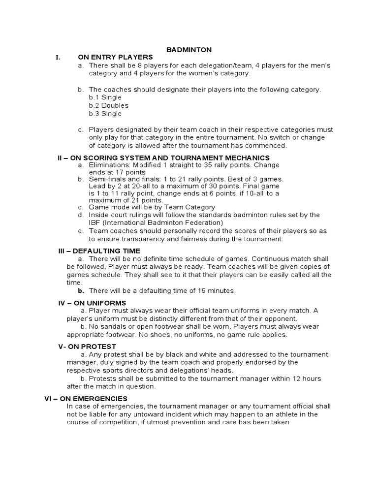 Badminton Guidelines | Download Free PDF | Tournament