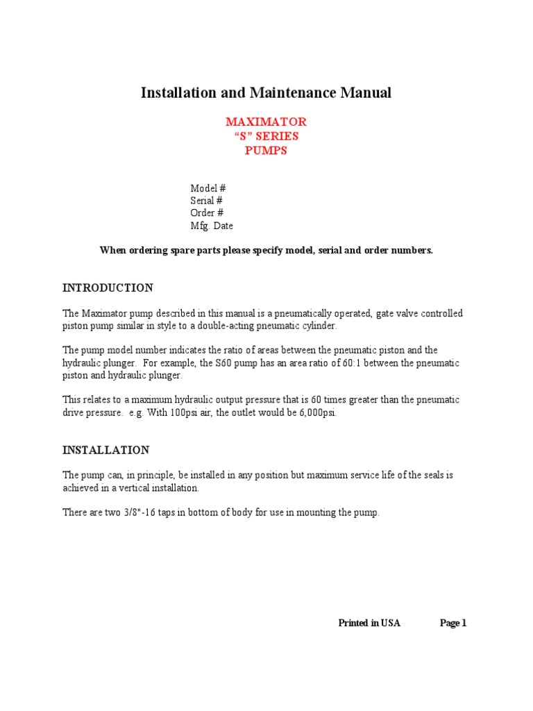Manual For S Pumps Pdf Pump Valve