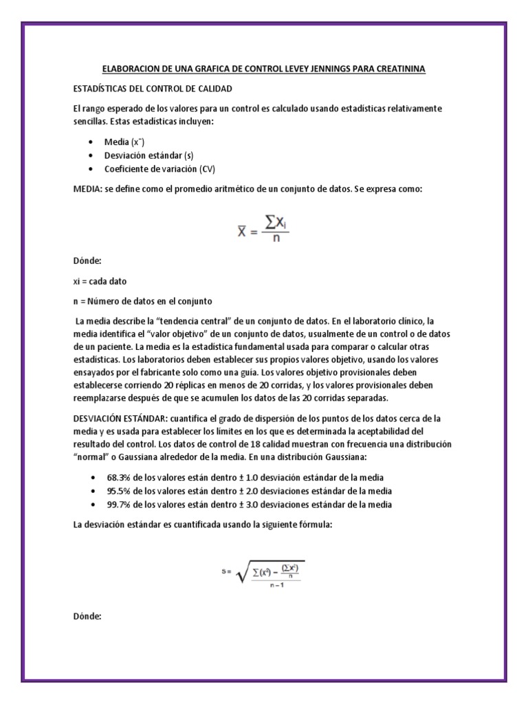 Elaboracion de Una Grafica de Control Levey Jennings para Creatinina ... Elaboracion de Una Grafica de Control Levey Jennings para Creatinina ...