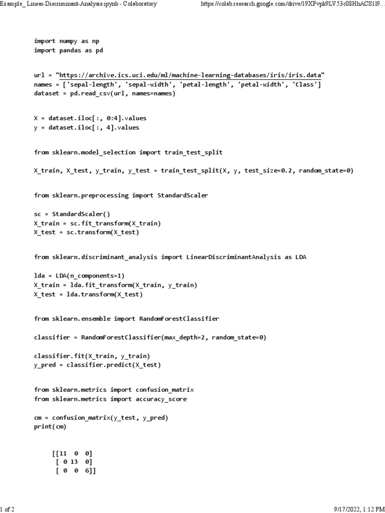 Example - LinearDiscriminantAnalysis - Ipynb Colaboratory | PDF