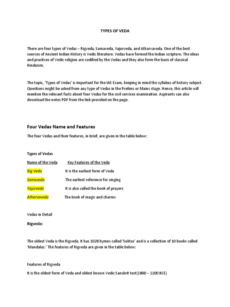 Types of Veda | PDF | Vedas | Sanskrit