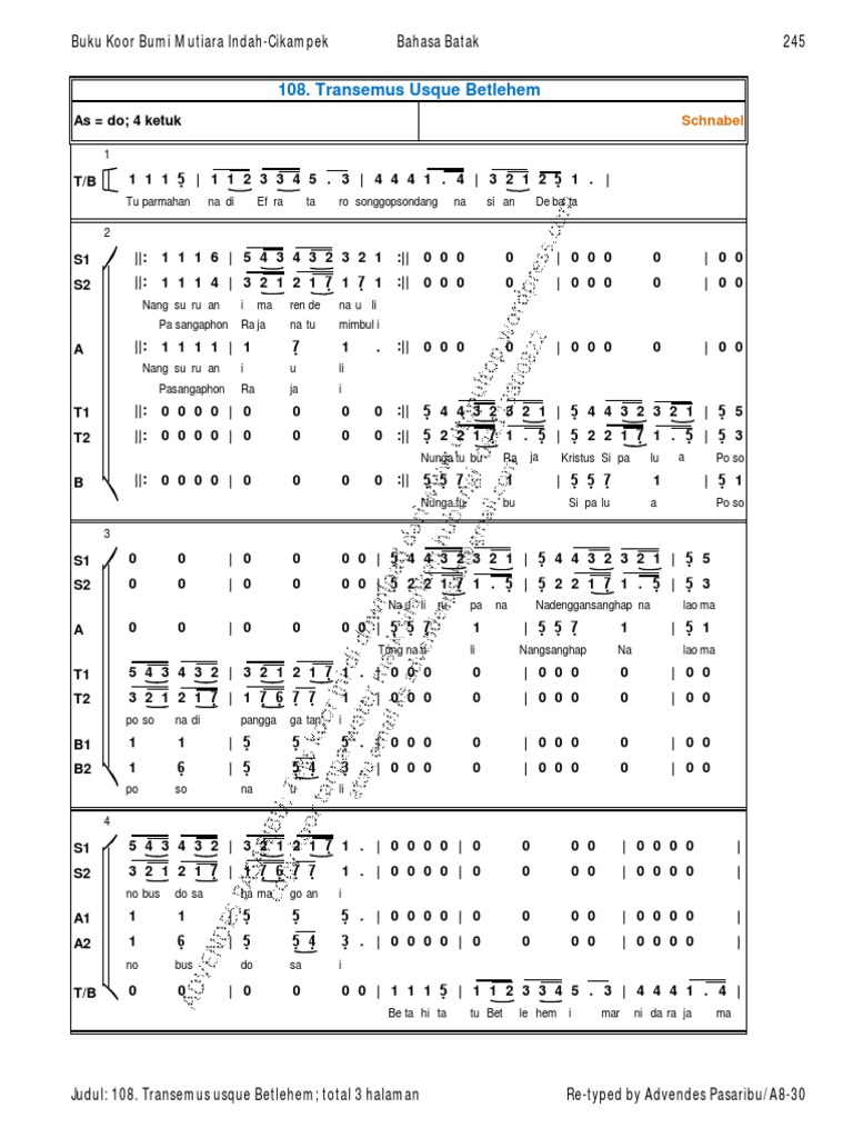 Partitur Koor Natal Bahasa Batak | PDF